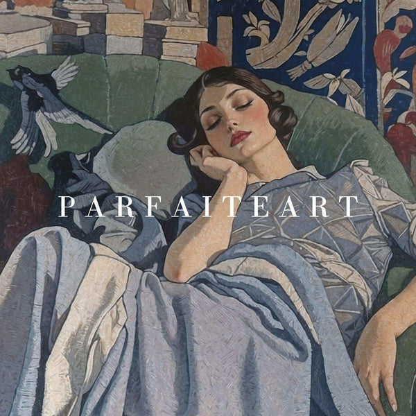 Art Deco Wall Art Print,Sleeping Lady,Canva Prints,Giclée Printing Tec